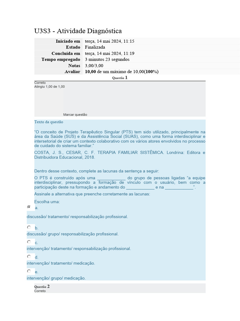 Terapia Familiar Sistemica - Atividade Diagnóstica U3S3 | PDF | Autoajuda | Ciências e Matemática