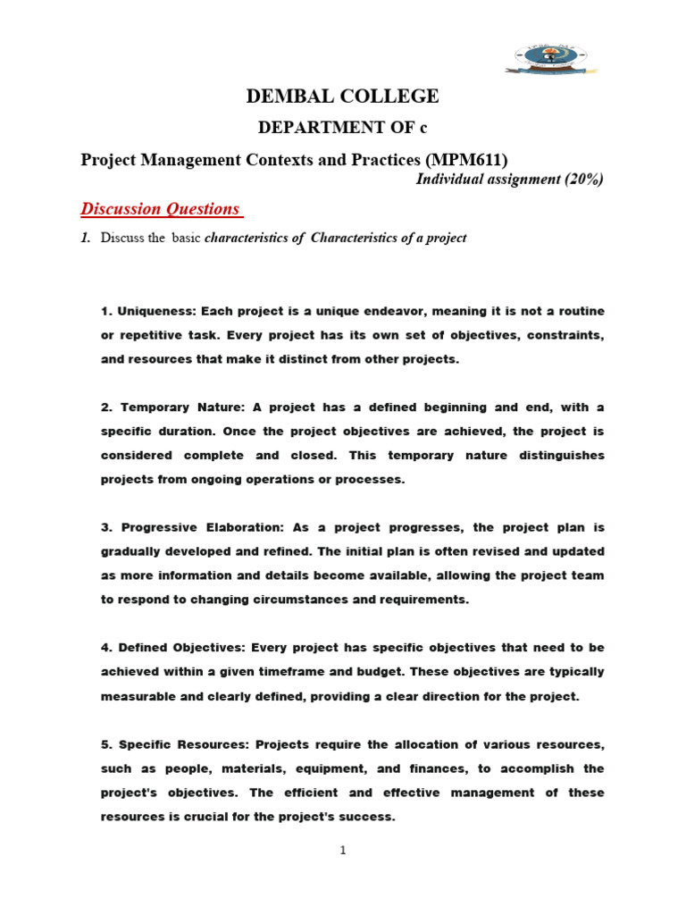 Key Characteristics of Project Management | PDF | Project Management ...