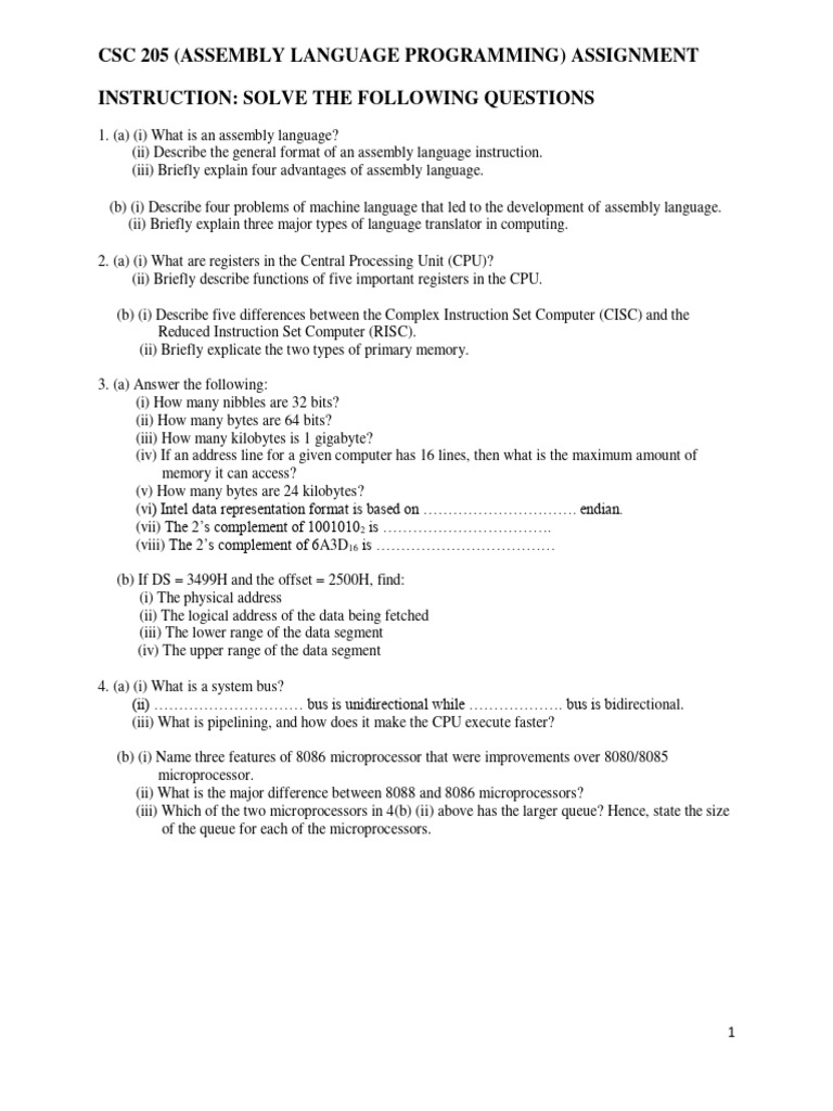CSC 205 Assignment | PDF | Assembly Language | Central Processing Unit