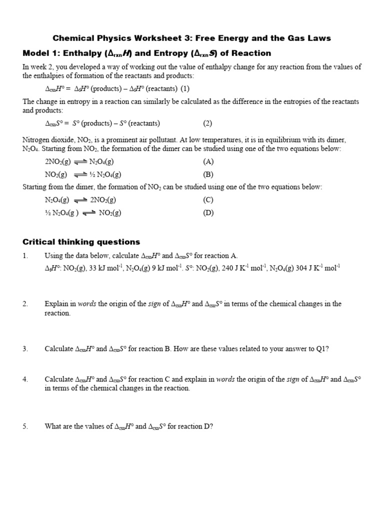 Tutorial Sheet3 | PDF | Chemical Reactions | Nitrogen Dioxide