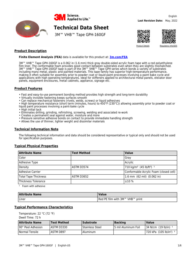 3M VHB Tape GPH 160GF | PDF | Safety | Adhesive