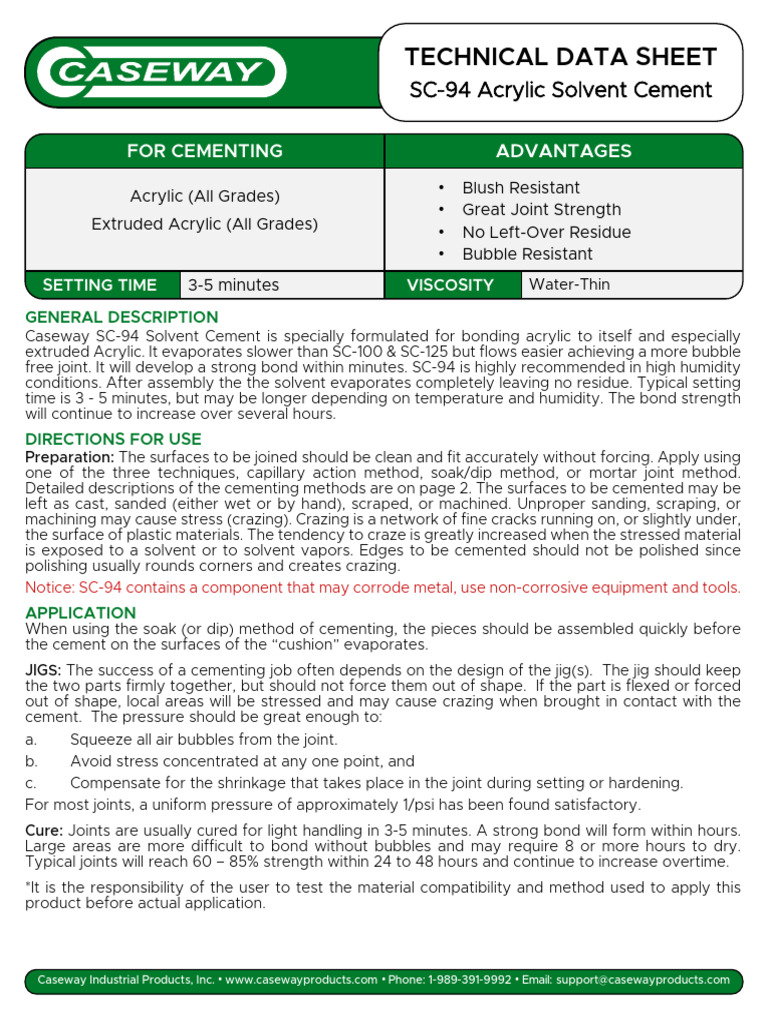Caseway SC-94 TDS | PDF | Poly(Methyl Methacrylate) | Cement