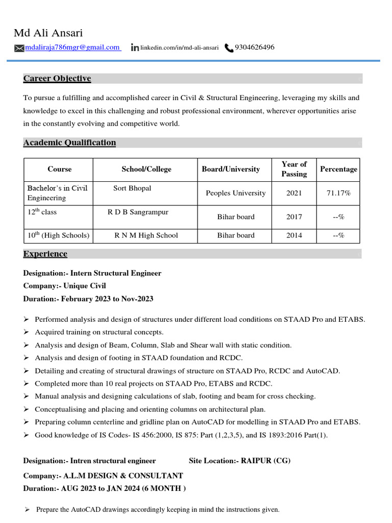 Resume M Dali | PDF | Cognition | Engineering
