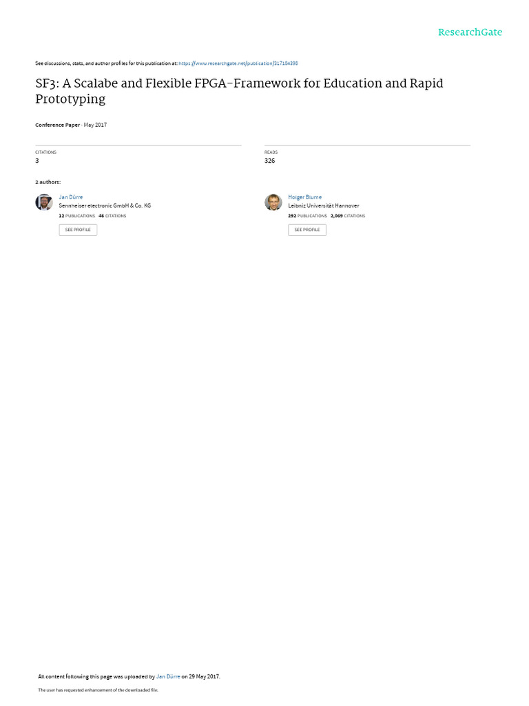 SF3 A Scalabe and Flexible FPGA-Framework For Education and Rapid Prototyping | PDF | Field ...