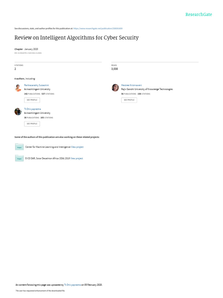 Review On Intelligent Algorithms For Cyber Security | PDF | Security ...