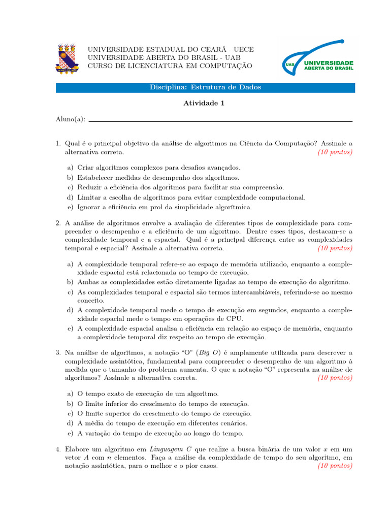 Análise de Algoritmos em Estruturas de Dados | PDF | Algoritmos | Tempo