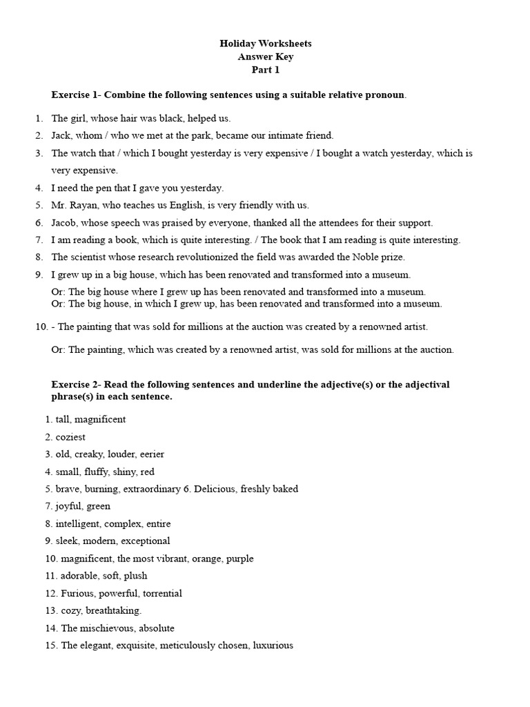 Holiday Worksheets (Checkpoint) - Answer Key | PDF | Adjective ...