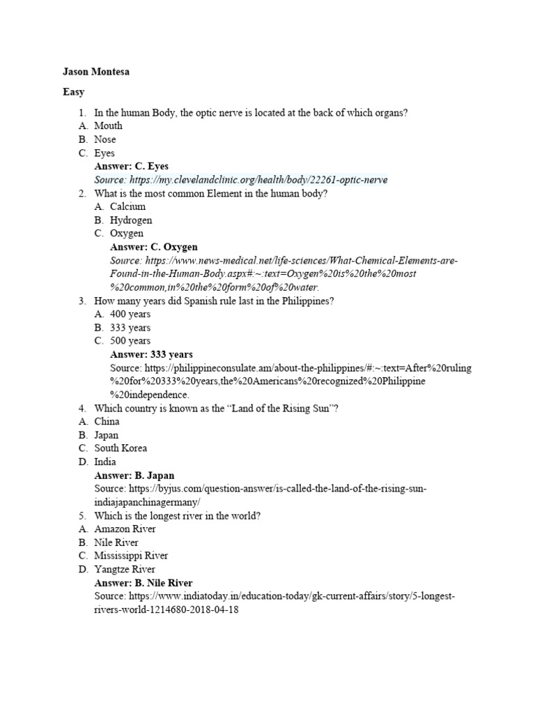 Human Body and General Knowledge Quiz | PDF | Soul