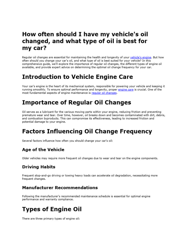 Optimal Oil Change Frequency & Types | PDF | Motor Oil | Car