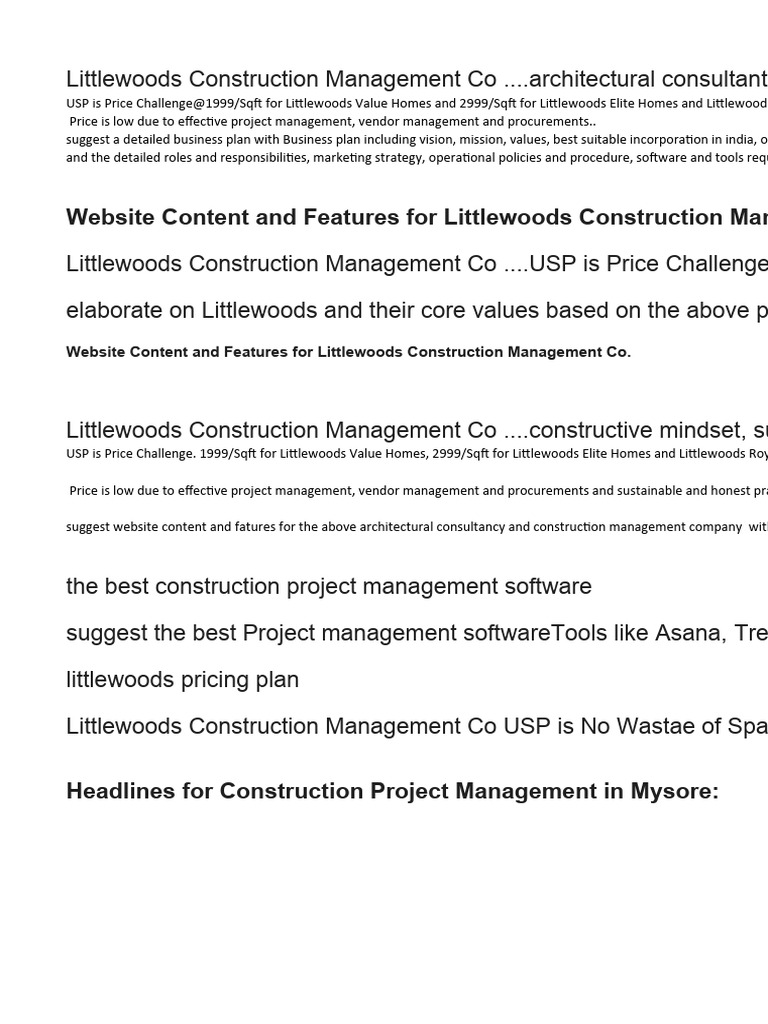 Littlewoods Construction Management Overview | PDF | Business