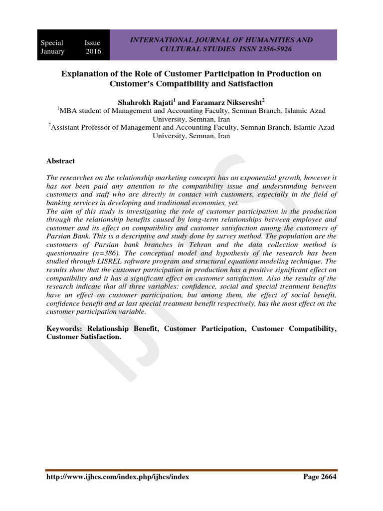 Role of customer participation | PDF | Customer | Cronbach's Alpha