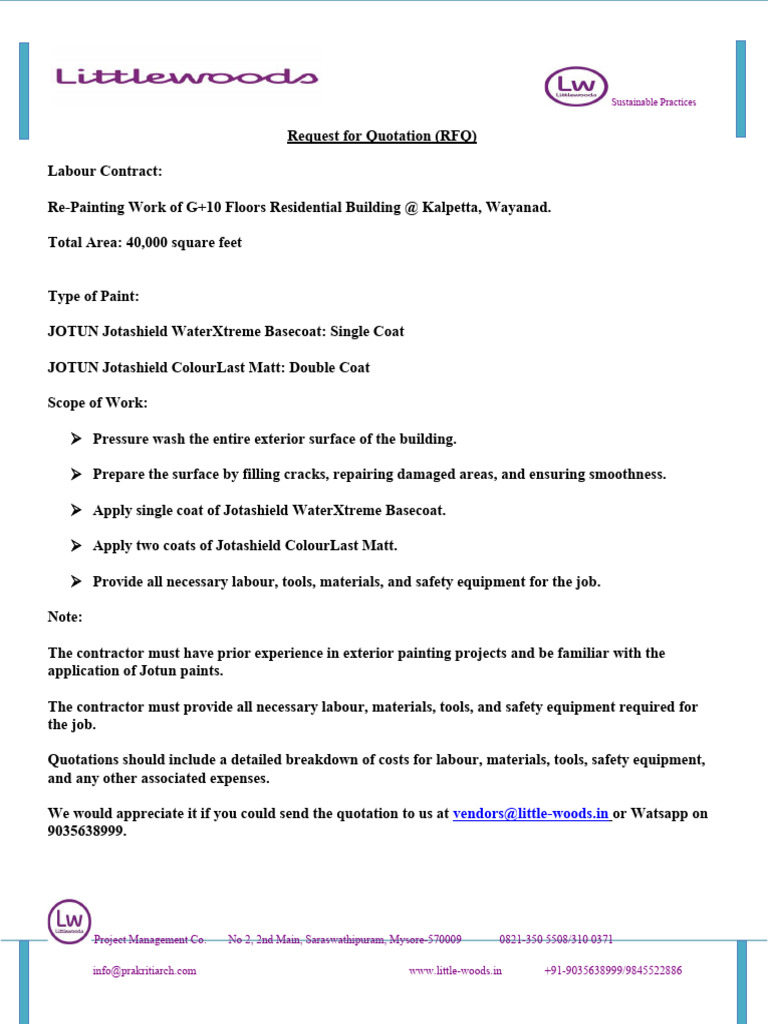 RFQ: Re-Painting G+10 Building Wayanad | PDF