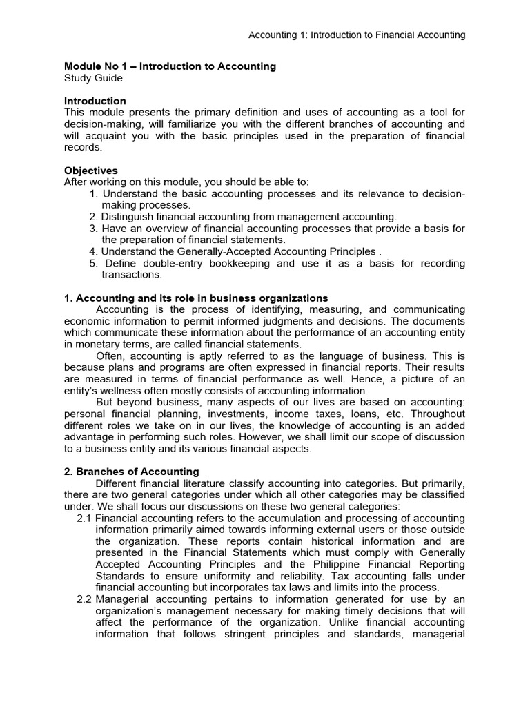 Study Guide Module 1 | PDF | Accounting | International Financial ...
