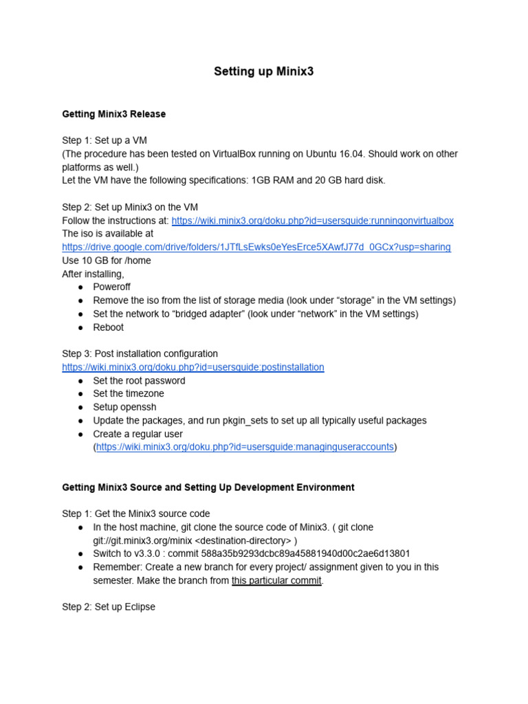 Setting Up Minix3 | PDF | Booting | Virtual Machine