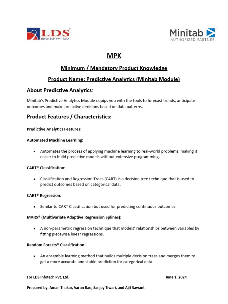 MPK Predictive Analytics (Minitab Module) - VR | PDF | Predictive ...