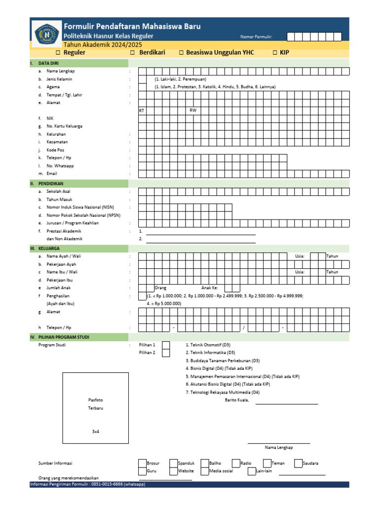 Formulir Pendaftaran Mahasiswa Baru | PDF