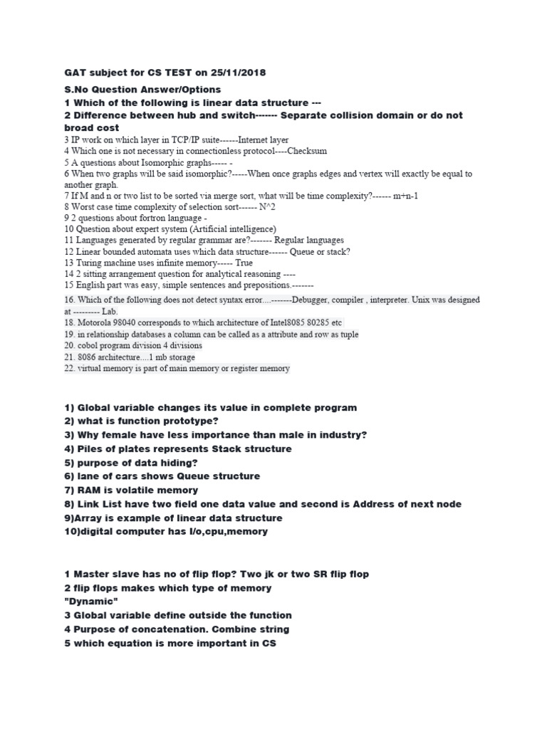 GAT Subject for CS TEST All Questions (1) | Download Free PDF ...