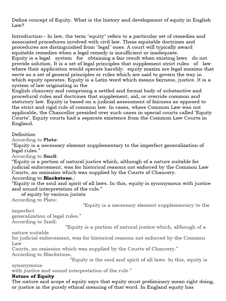 Define Concept of Equity | PDF | Equity (Law) | Legal Remedy
