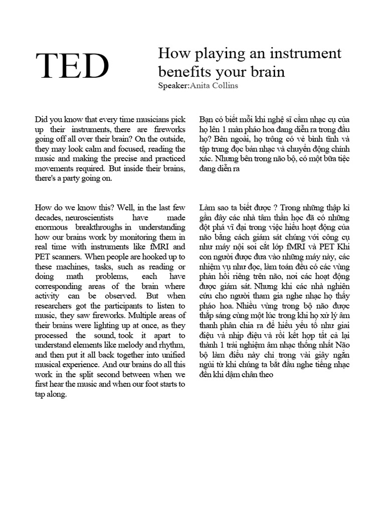 TED How Playing An Instrument Benefits Your Brain | PDF