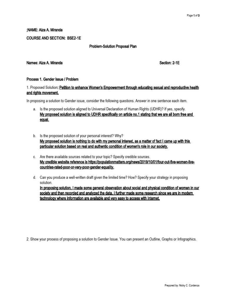 Problem-Solution-Plan For GAD | PDF | Woman | Gender