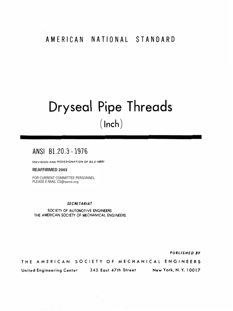 ANSI B1.20.3 Dryseal Pipe Threads Standard | PDF | Pipe (Fluid ...