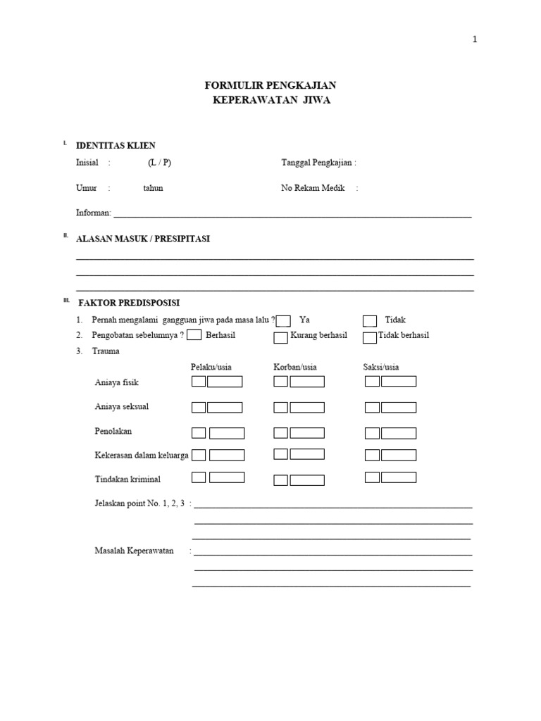 Formulir Pengkajian Keperawatan Jiwa | PDF