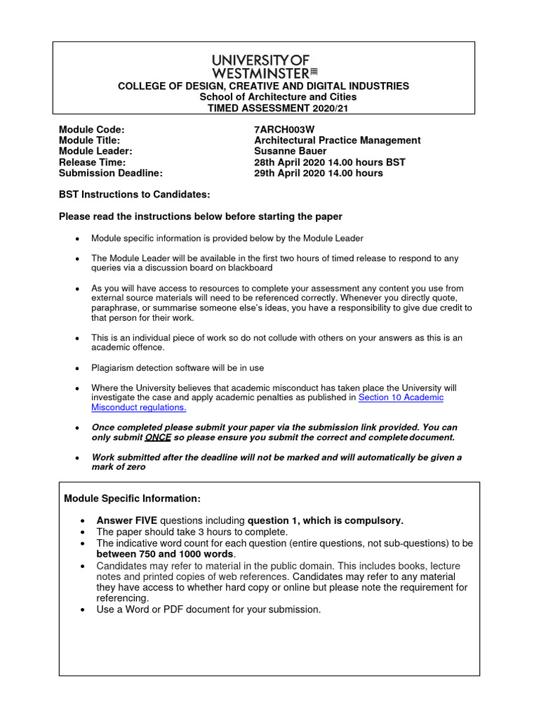 APM Exam Paper APRIL 2021 | PDF | Architect | Plagiarism