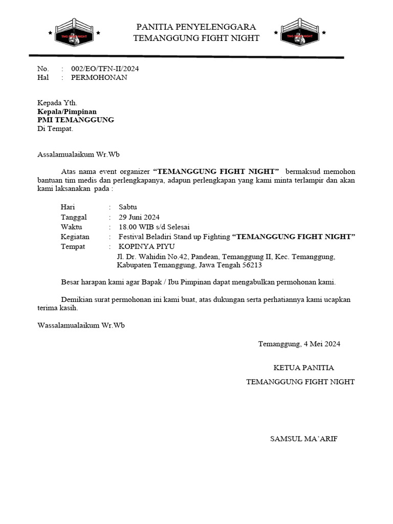 surat permohonan tim medis dan alat KE PMI TFN2 | PDF