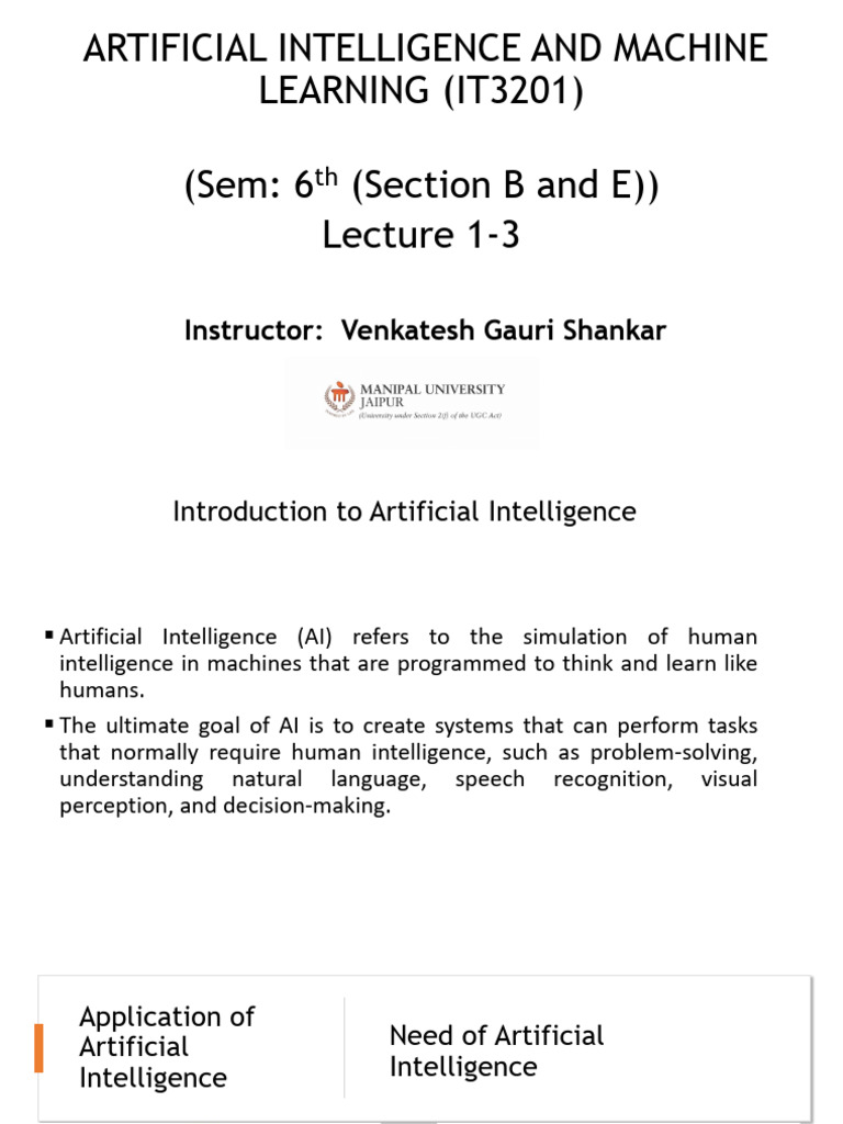 (AIML) Lecture 1-3 | PDF | Artificial Intelligence | Intelligence (AI) & Semantics