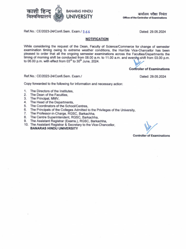 Revised timing of semester exam | PDF