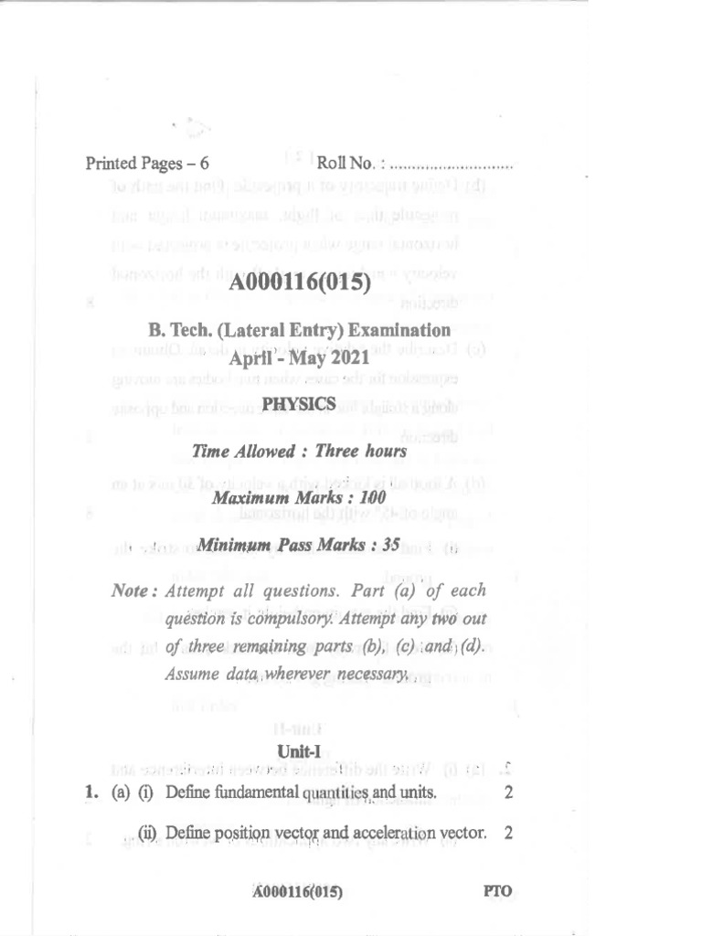 2021 Apr-May-Physics (Lateral Entry) (AICT) | PDF