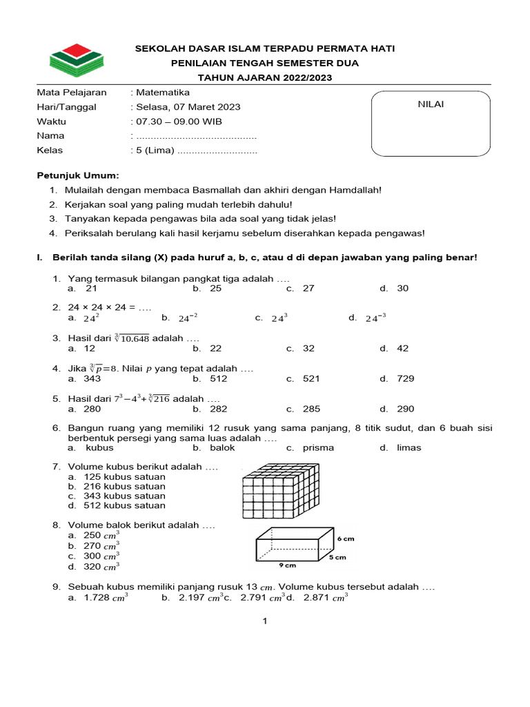 Soal PTS MTK SMT 2 | PDF | Griya & Taman