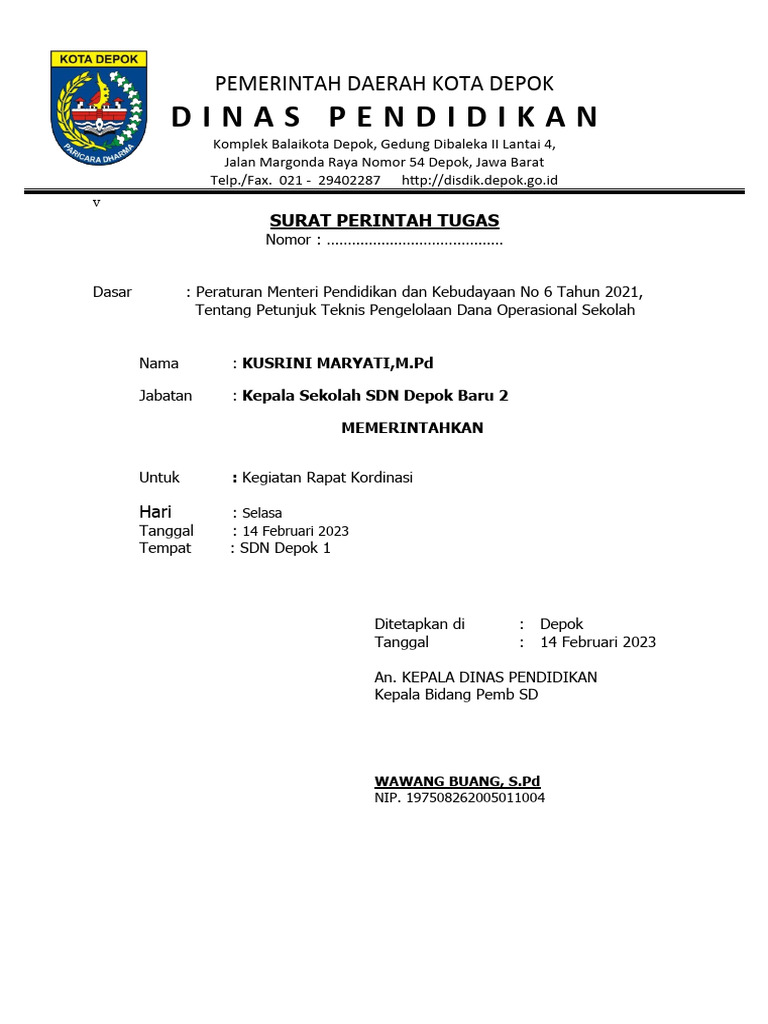 Surat Tugas Kepala Sekolah | PDF