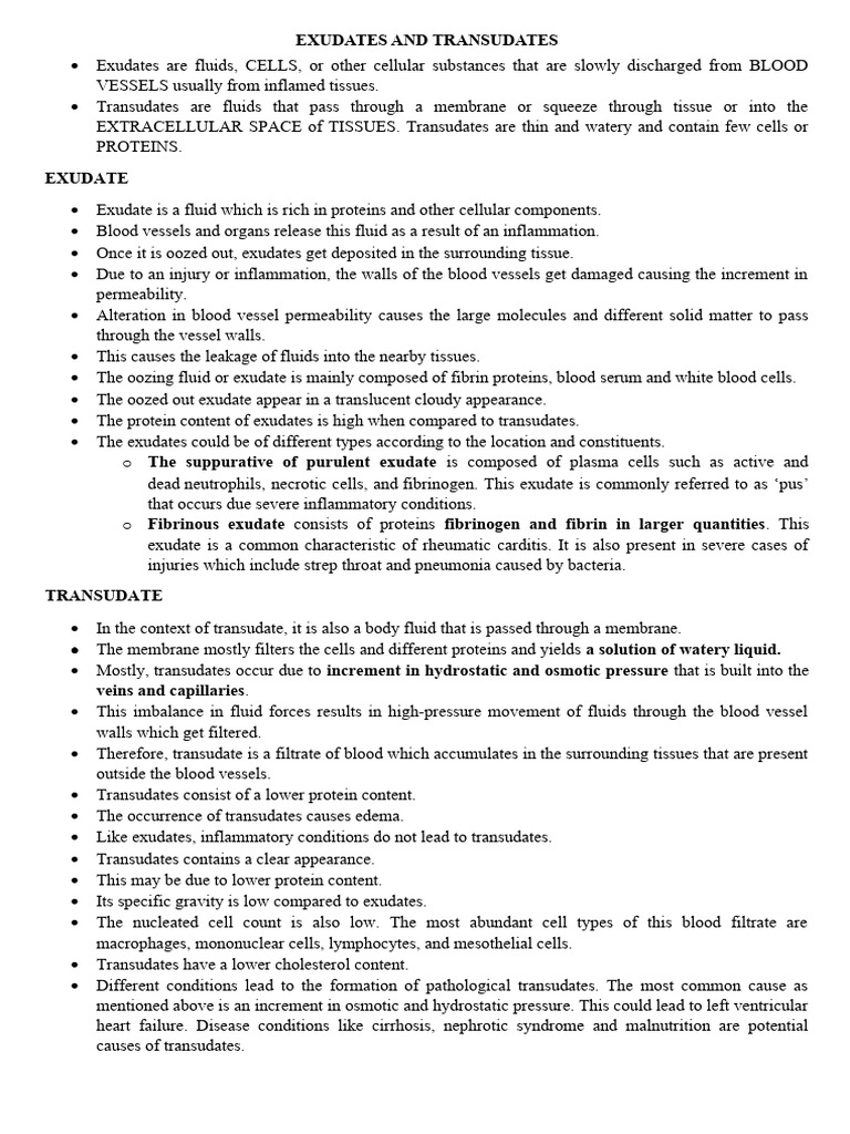 Exudates vs. Transudates Explained | PDF | Inflammation | Medical ...