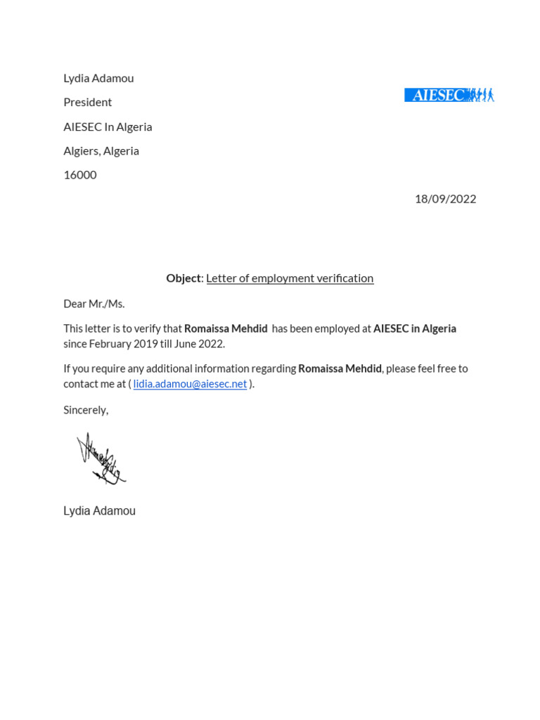 Letter of Employment | PDF