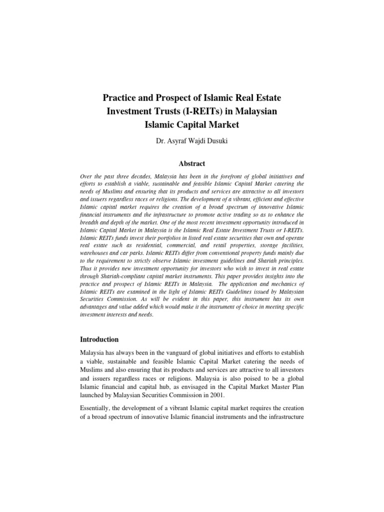 5. Practice and Prospect of Islamic Real Estate Investment Trusts (I-REITs) in Malaysian Islamic ...