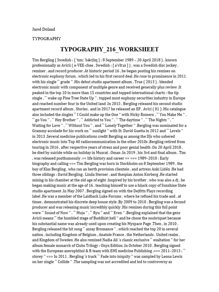 Typography 216 Worksheet | PDF | Music Industry