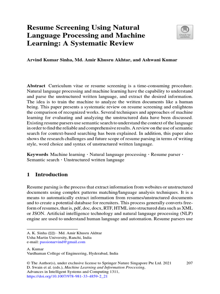 Resume Screening with NLP & ML Review | PDF | Parsing | Linguistics