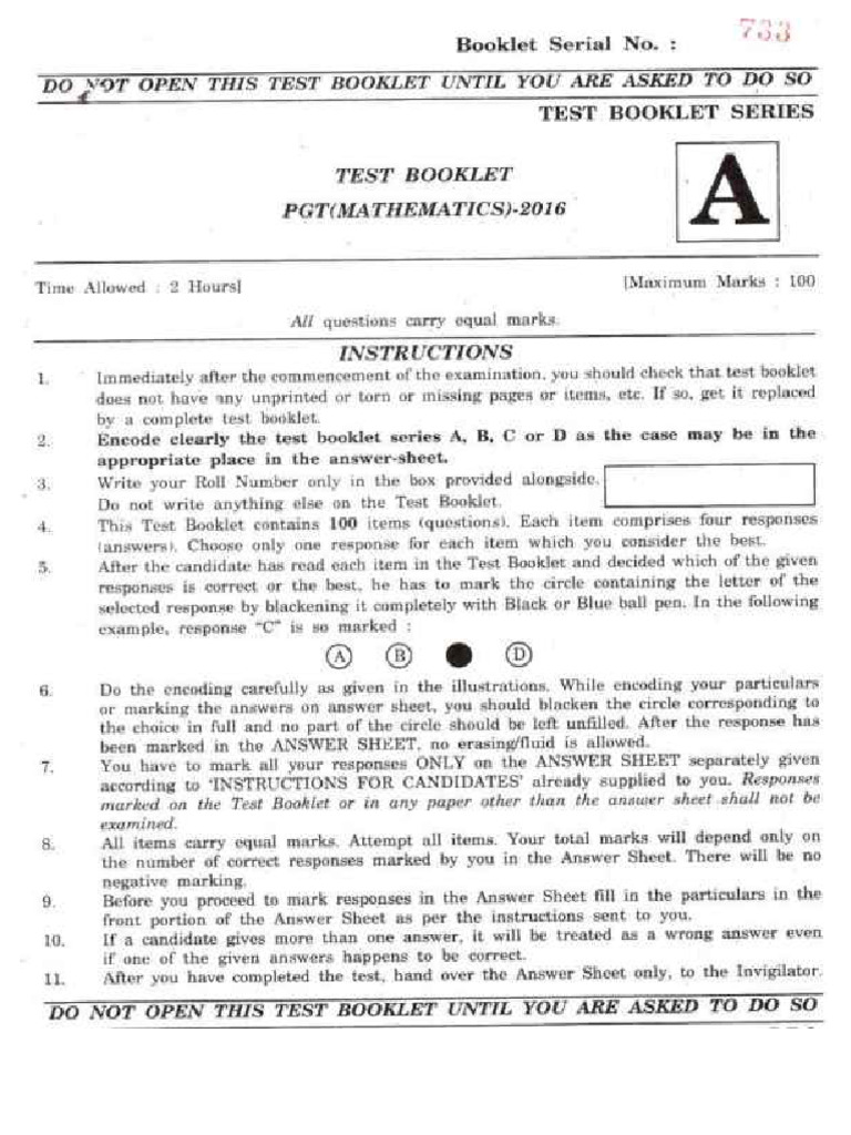 2017 3 PGT (Mathematics) - 2016 | PDF