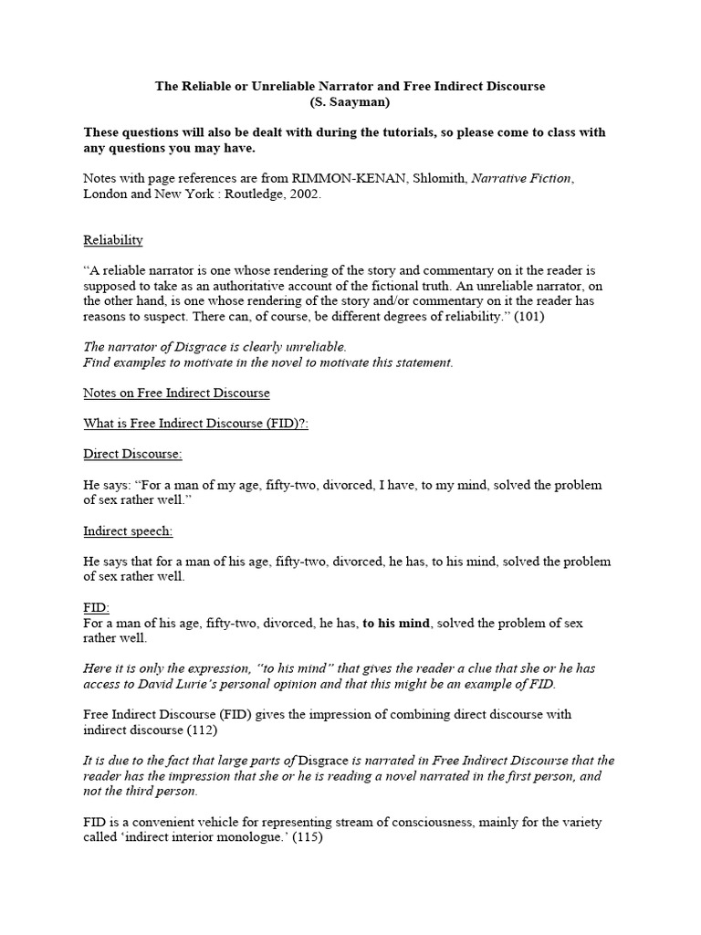 Unreliable Narrators & Free Indirect Discourse | PDF | Narration