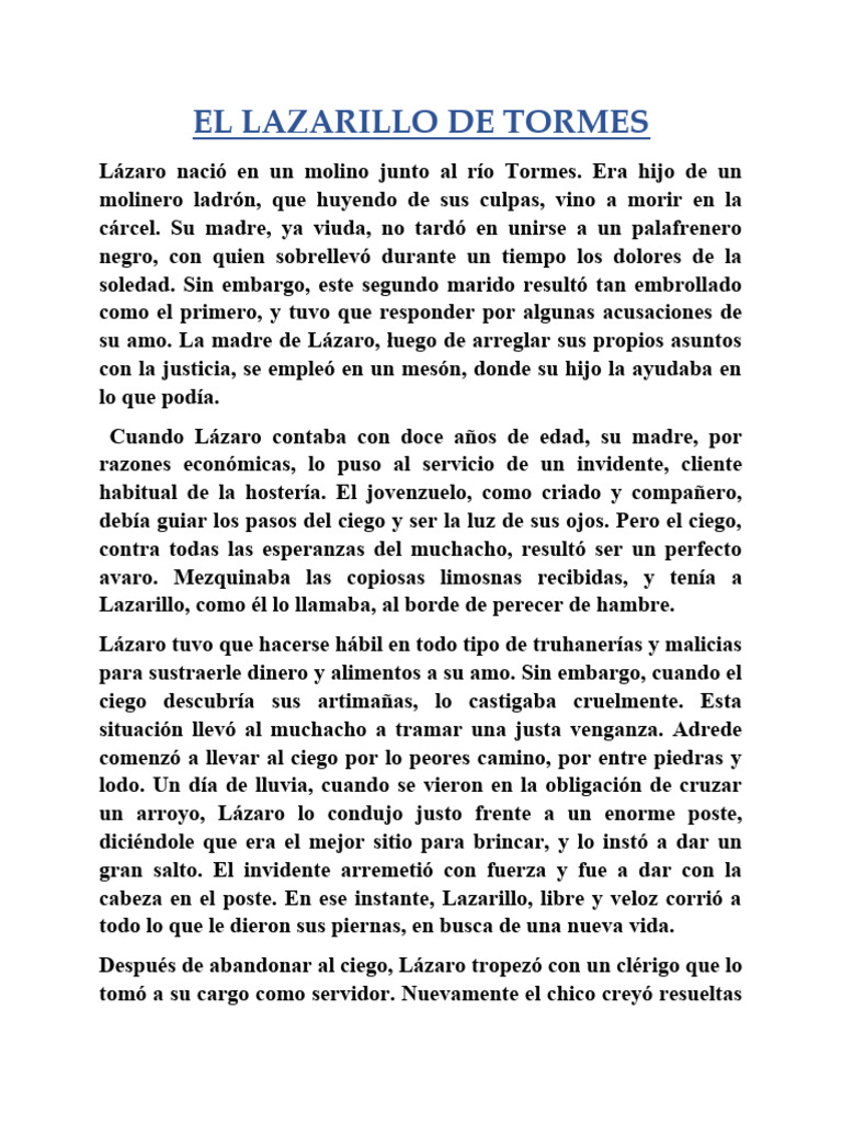 El Lazarillo de Tormes | PDF
