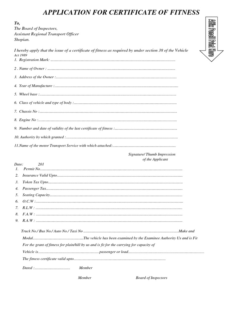 Fitness Form | Download Free PDF | Vehicles | Commercial Vehicles