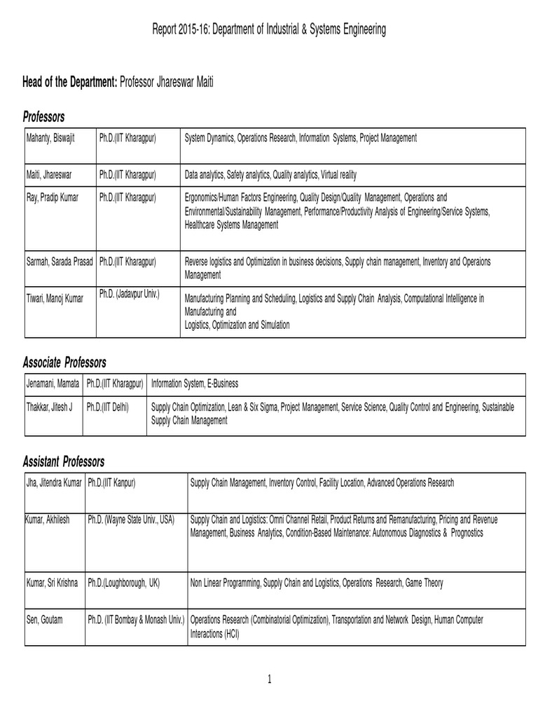 2015-16 Industrial Systems Eng. Report | PDF | Supply Chain | Logistics