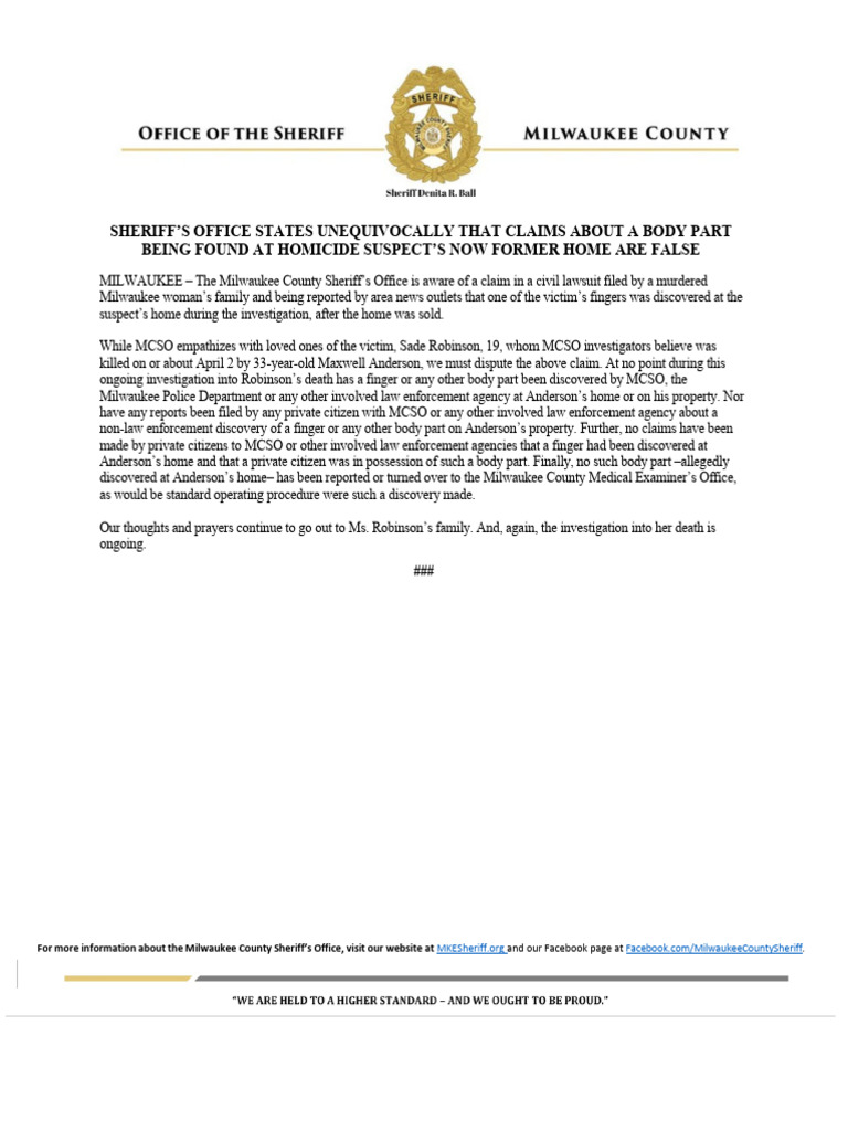 MCSO Statement On Sade Robinson Homicide Investigation | PDF MCSO Statement On Sade Robinson Homicide Investigation | PDF