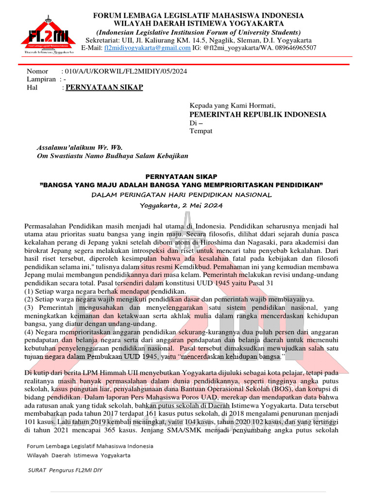 Press Release Pendidikan - Fl2mi Diy | PDF