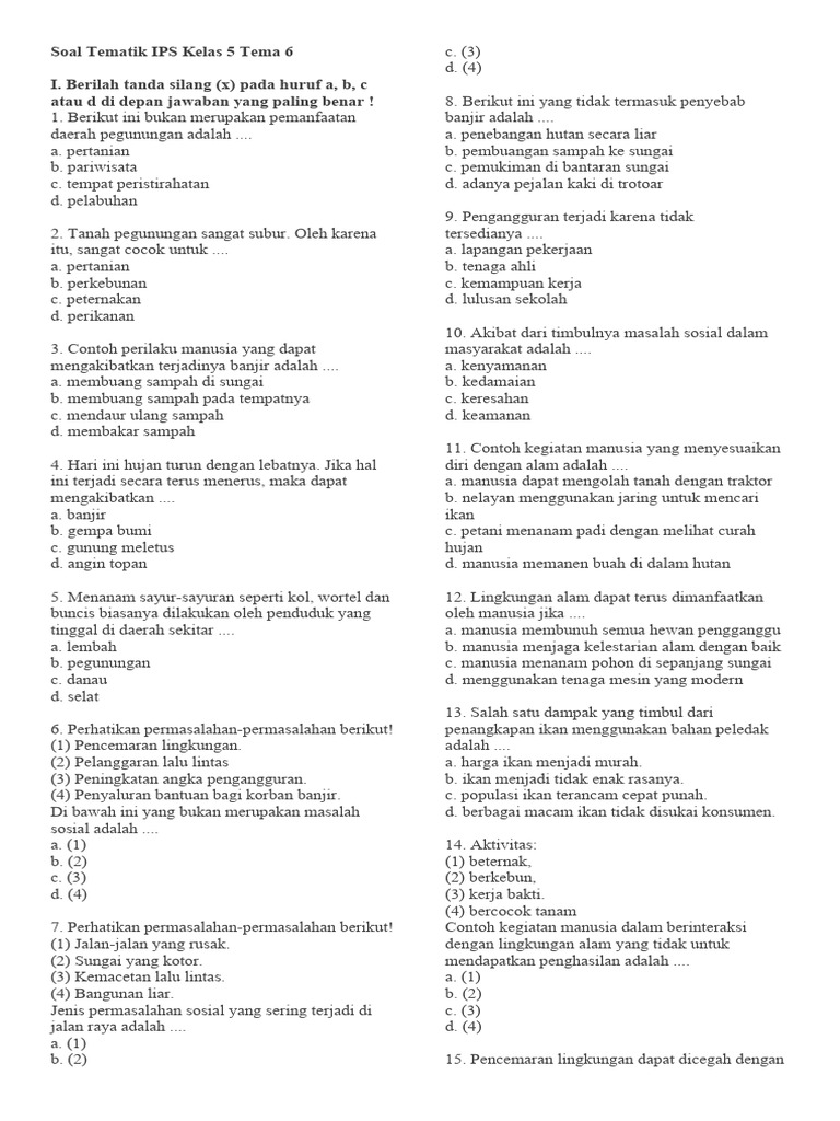 Soal IPS Kelas 5 Tema 6 | PDF