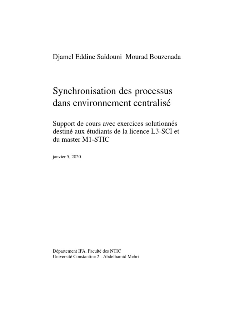 Synchronisation des processus en L3-M1 | PDF | Programme informatique | Programmation