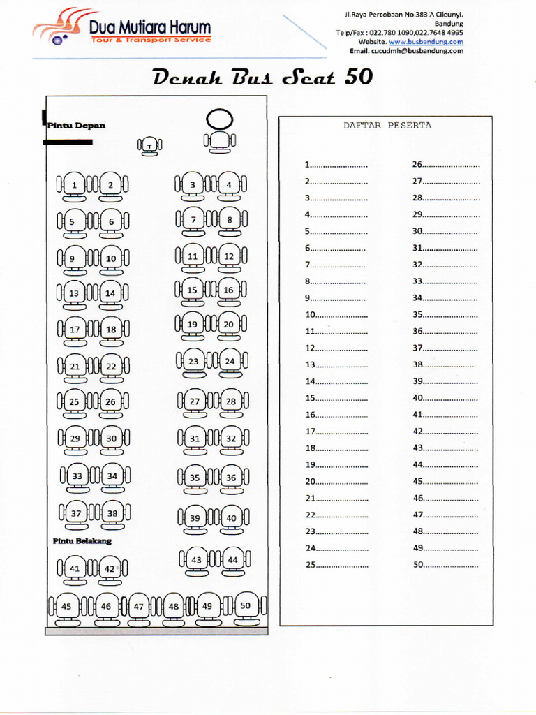 Denah Bus Seat 50 | PDF