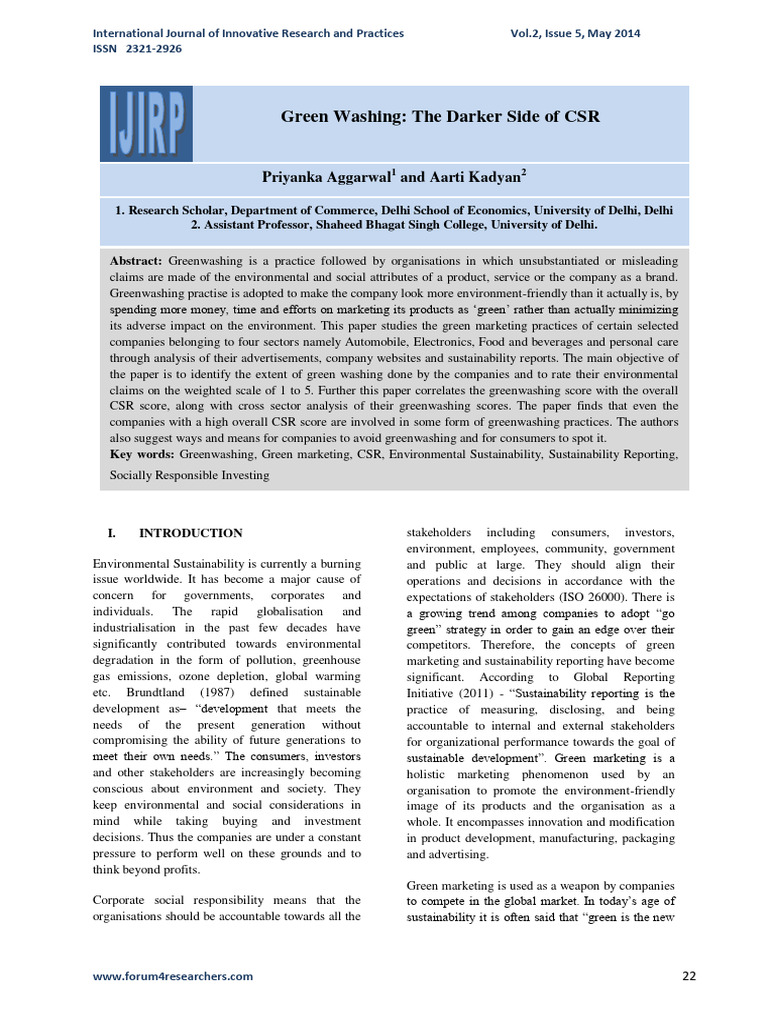 Green Washing The Darker Side of CSR | PDF | Corporate Social ...