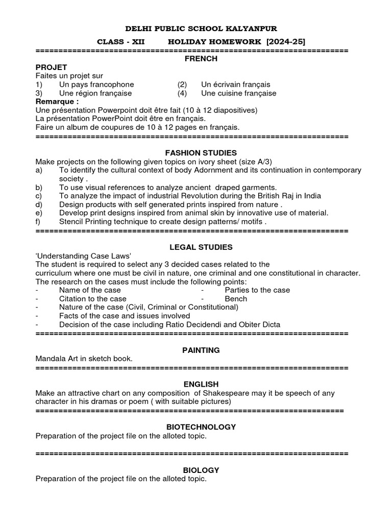 Class - XII Holiday Home Work 24-25 | PDF | Art